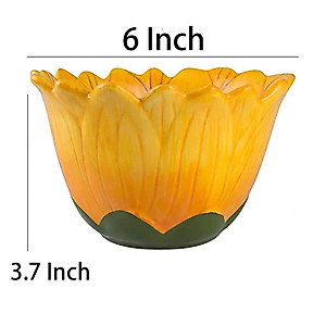 AwakingWaves Kawaii Ceramic Cereal Bowl with Designs, Suitable for Noodles,Desserts, Salad and Soup, Sunflower-Shaped Candy Snack Bowl for Kitchen, Microwave and Dishwasher Safe, Yellow Party Decor