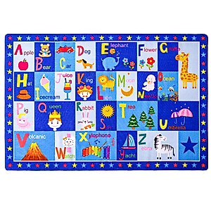 Terrug Kids Rugs ABC Alphabet Carpet Playmat, Word Educational Area Rug, Non Slip Cute Cartoon Daycare Supplies, Kids Gift for Playroom, Classroom, Bedroom and Nursery (3x5 Feet)