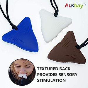 Ausbay Sensory Chew Necklaces, Silicone Shark Tooth Pendant Chewable Jewelry for Boys, Girls, Kids, Adults with Anxiety, SPD, ADHD, Teething, Autism, and Oral Motor Needs(3 Pack)