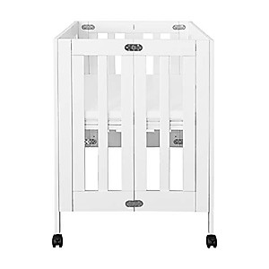 Babyletto Origami Mini Portable Crib Folding with Wheels in White, 2 Adjustable Mattress Positions, Greenguard Gold Certified