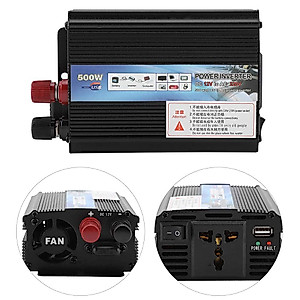 Solar Charger Inverter, All in One 500W Solar Panel Battery Intelligent Regulator Chargeing Controller for Household, Outdoor Trip Camping, Vehicle RV Truck Charging Black(12v Transform 220V / 500W)