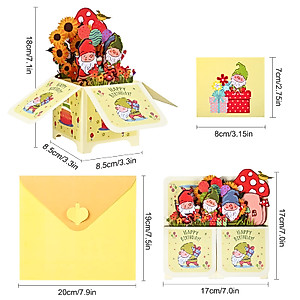 Giiffu 3D Pop up Birthday Cards, Happy Birthday Pop Up Card, Happy Birthday Card for Kids, Birthday Cards for Him or Her, Birthday Gift Greeting Cards with Envelope and Note Card(Gnome)