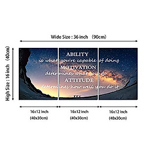 Yetaryy Motivational Quotes Canvas Wall Art Inspirational Ability Motivation Attitude Saying Words Posters Prints Entrepreneur Quote Home Office Bedroom Decor 3 Panels Ready to Hang - 36" W x 16" H