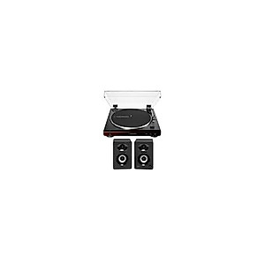 Audio-Technica AT-LP60X Fully Automatic Belt-Drive Stereo Turntable (Brown) Bundle with Bluetooth Studio Monitors - Pair (2 Items)