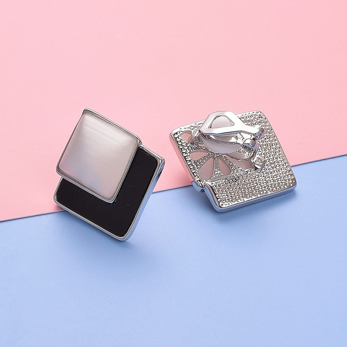 Yoursfs Black and White Clip On Earrings For Women Silver Large Clear Resin Non Pierced Earrings Fashion Jewelry