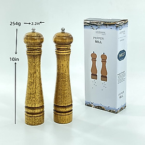 WSRYYCC Oak pepper grinder, manual salt grinder, seasoning and Spice Grinder, kitchen gadgets, pepper seasoning jar (10inch 2piece)