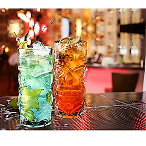 BPFY 2 Pack 14oz Hawaiian Tiki Glasses for Cocktails, Lemonade, Ice Tea, Mixed Drinks, Modern Bar Tiki Cups Tiki Mugs, Cocktails Glasses Gift Sets