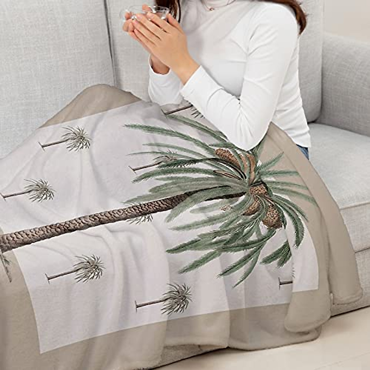 Fleece Throw Blanket for Bed, Summer Palm Tree on Brown Background Blanket Throw Fluffy Blanket Luxury Flannel Blankets and Throws for Couch Picnic Outdoor, Nap(40x50)