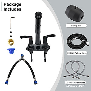 Besfelos Bathroom Faucet with Pull Out Sprayer, 4 Inch Centerset 3 Hole Faucet Utility Sink Faucet, 2 Handle Pull Out Faucet for Bathroom, Utility Sink or Laundry Tub, Matte Black