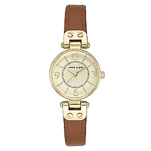 Anne Klein Women's 109442CHHY Gold-Tone Champagne Dial and Brown Leather Strap Watch
