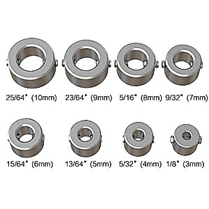 304 Stainless Steel Stop Bit Collar Set Drill Tool for 3mm, 4mm, 5mm, 6mm, 7mm, 8mm, 9mm, 10mm Diameter Drill Bits 8Pcs by ROOCBIT