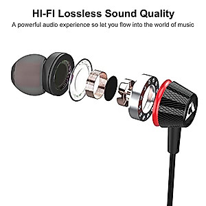 1mii Wired Earbuds with Microphone & Volume Control, in-Ear Headphones Magnetic with Deep Bass, Noise Isolating, High Sound Quality Earphones with 3.5mm Jack for Phone, Android, PC, iPad, MP3(Black)