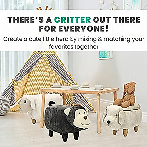 CRITTER SITTERS 15-in. Seat Height Faux Leather Gray Dog Animal Shape Ottoman - Furniture for Nursery, Bedroom, Playroom, and Living Room Decor