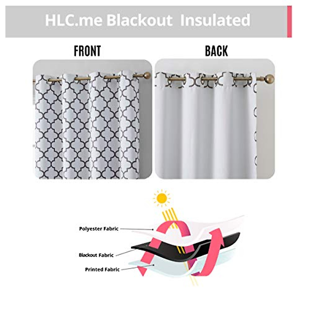 HLC.ME Lattice Print Decorative Curtains Blackout 54 Length - Thermal Insulated Room Darkening Grommet Window Drapes Panels for Basement Windows - Platinum White & Grey - Set of 2-52 x 54 Inch