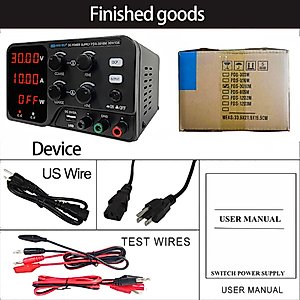 LWLONGWEI DC Power Supply Variable,30V 10A Adjustable Switching Regulated DC Bench Power Supply with 4-Digits LED Power Display 5V/2A USB Output, Coarse and Fine Adjustments Black