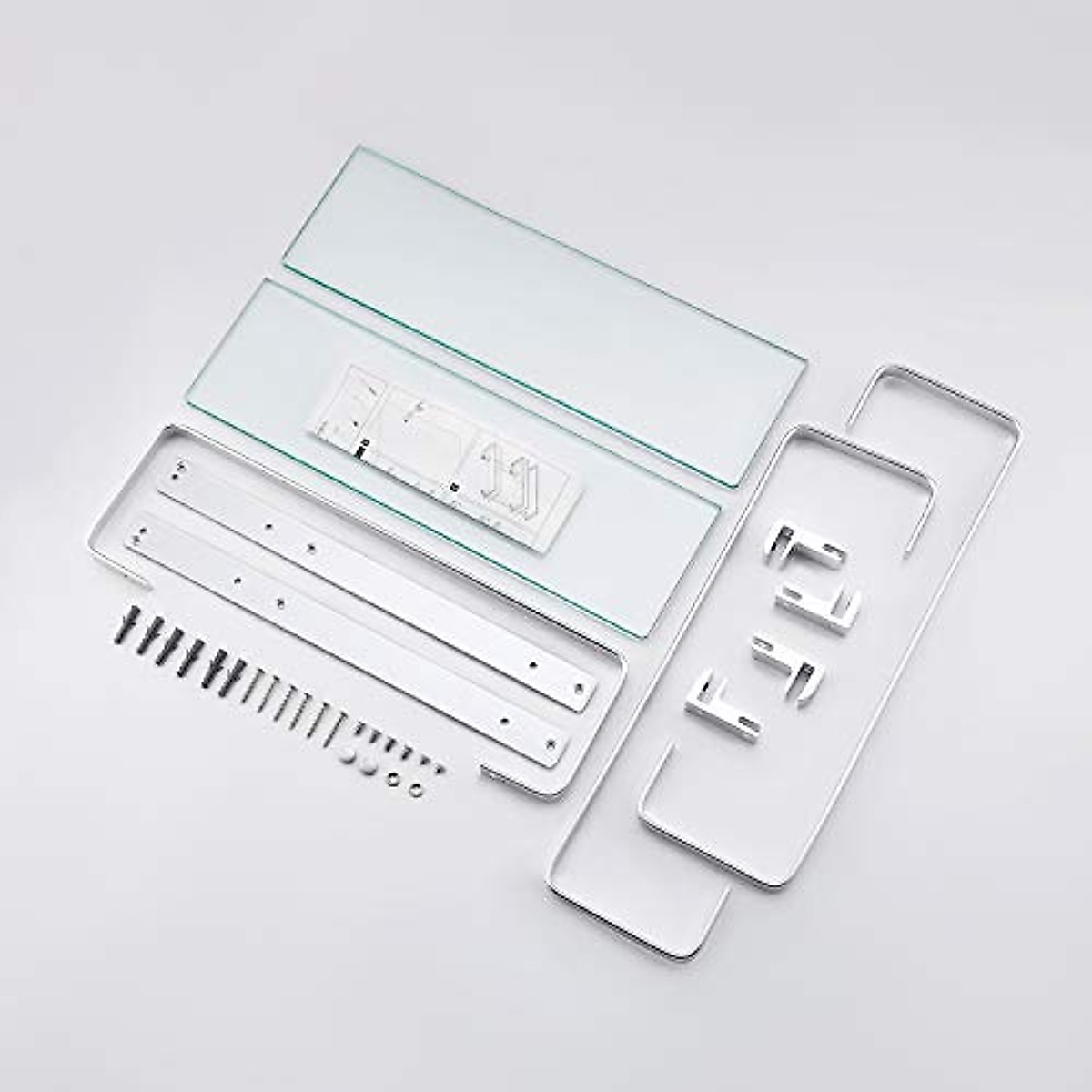 KES Bathroom Tempered Glass Shelf 2 Tier Storage Glass Shelf Rectangular with Bar Wall Mounted Sand Sprayed Anodized Aluminum Finish, A4127B