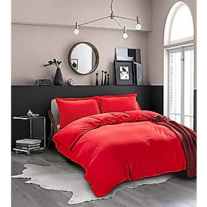 Elegant Comfort Luxury 3-Piece Duvet Cover Set - 1500 Premium Hotel Quality Microfiber Hotel Collection - Comforter Cover with Button Closure and Shams, Full/Queen, Red