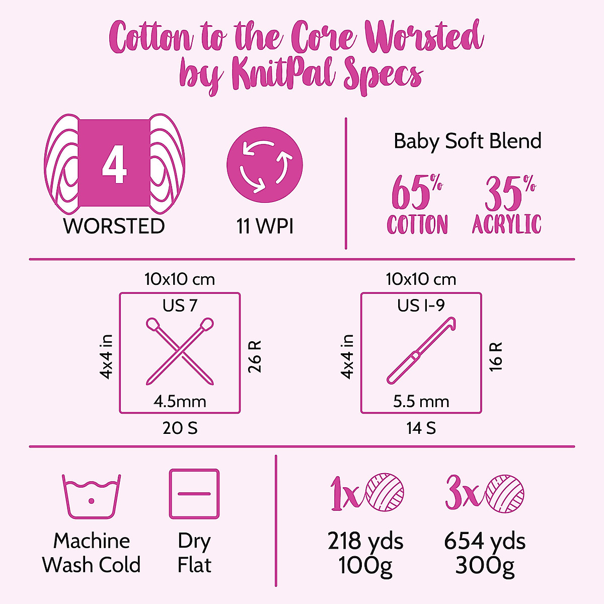 Cotton to The Core Worsted Weight Yarn for Crocheting, 3 Skeins, 654 Yds/300G, Free Patterns - Soft Cotton Yarn for Knitting - #4 Medium Worsted Weight - Grape Purple