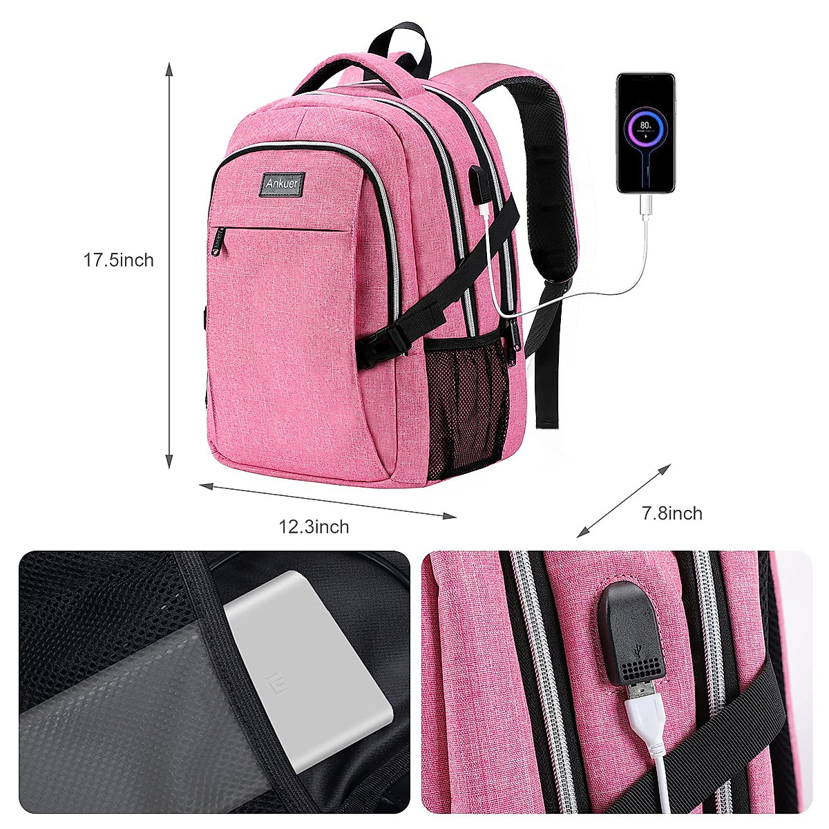 ANKUER Backpacks for Women, Backpack Fits Up 15.6 in Laptop Backpack for Travel, Backpacks with USB Charging Port, Work Business Backpack for School (Pink)