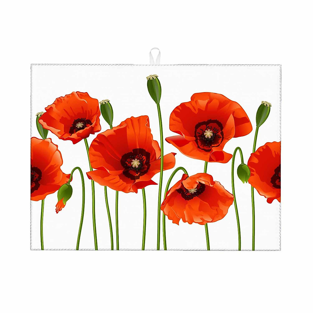 Beabes Poppies Dish Drying Mat,Art Poppies Spring Season Pastoral Flowers Bouquet Nature Drying Mat for Kitchen Counter 18x24 Inches Quick Drying Foldable Mat