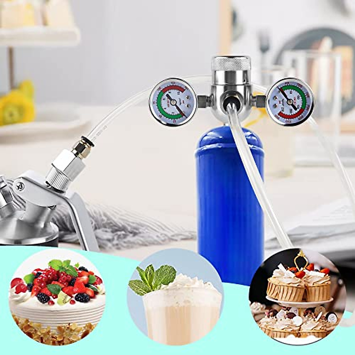 Improved Whipped Cream Pressure Regulator Valve with Upgraded Adapter & Hose Line, Pressure Regulating Valve for Whipped Cream Chargers 0.95 Liter 580g Tank (Valve -1)