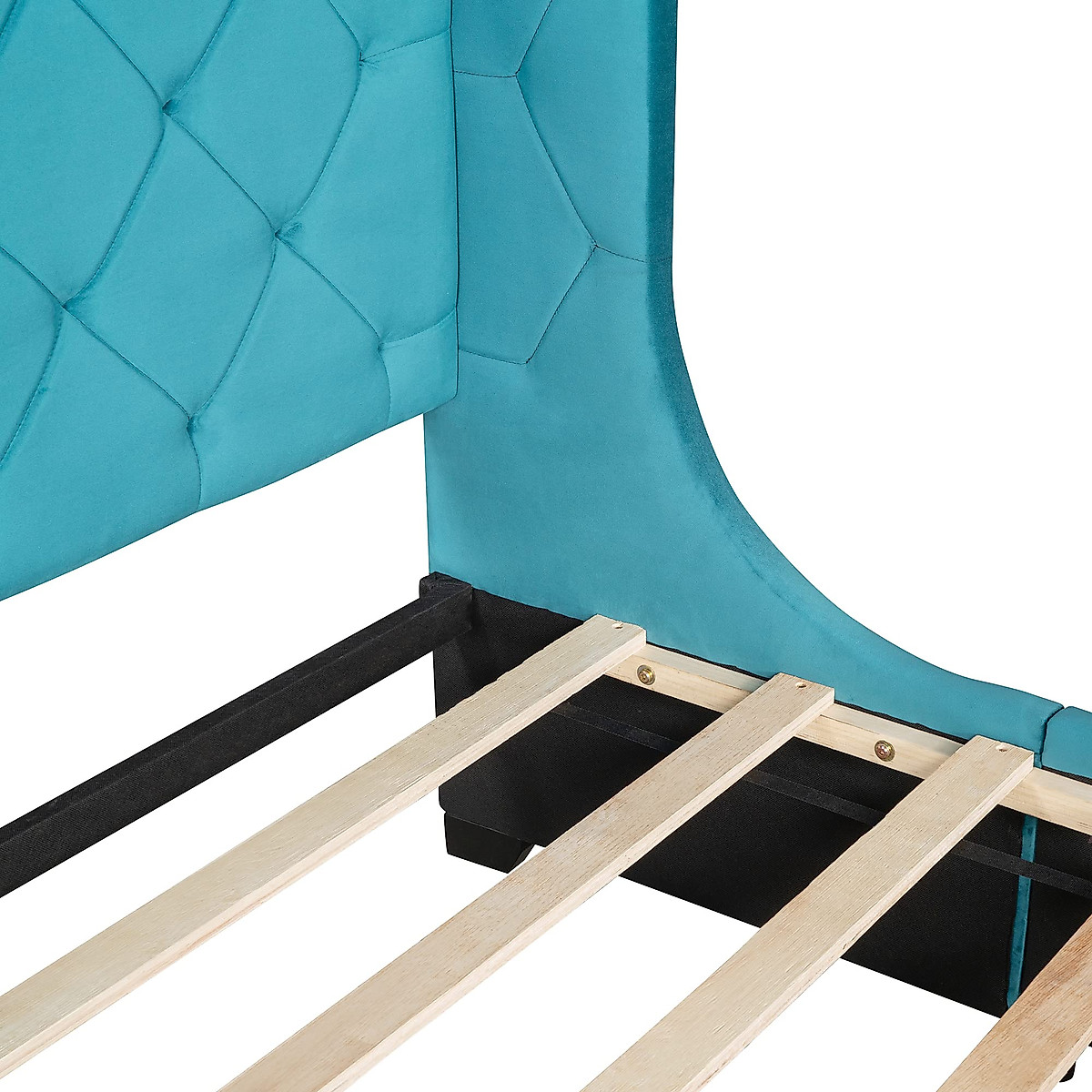 EMKK Queen Bed Frame with Storage Drawers and Wingback Headboard, Upholstered Platform Bed with Velvet Design, Strong Wooden Slats Support, No Box Spring Needed