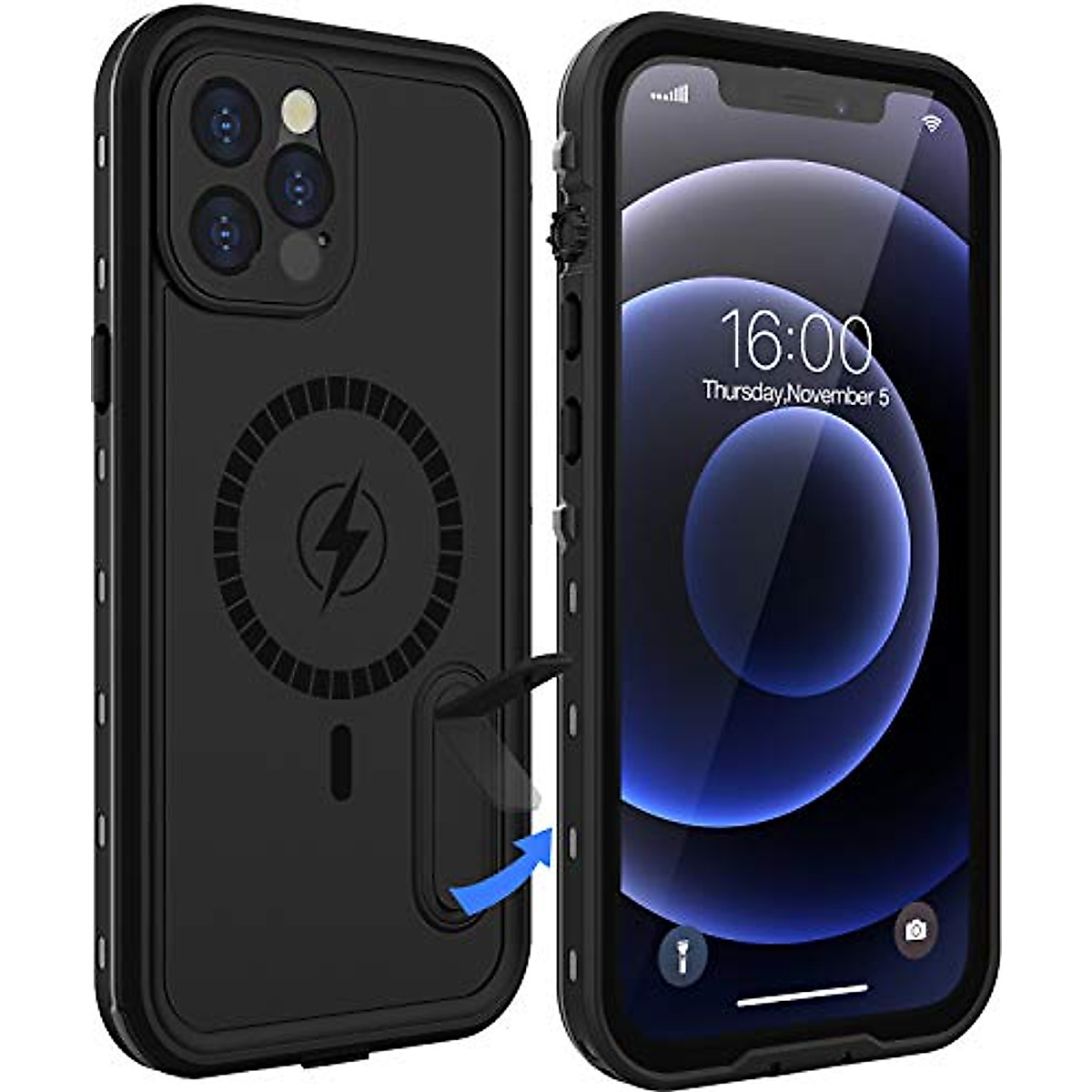 Diverbox Design for iPhone 12 Pro Max Waterproof Case with Kickstand, Durable Shockproof Phone Case Cover with Built in Screen Protector for iPhone 12 Pro max 6.7'' Only (Black)