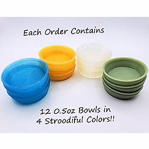 Stroodies 0.5oz Crested Gecko Bowls | Multi-Color |12-pack | (Multiple Colors (Aqua, Champagne, Clear, & Jadeite)
