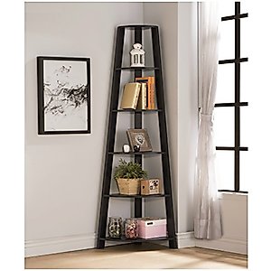 RAAMZO Cappuccino Finish Wood Wall Corner 5-Tier Bookshelf Bookcase Accent Etagere