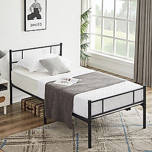 VECELO Twin Platform Bed Frame with Headboard and Footboard, 12'' Under-Bed Storage & Strong Metal Slats Support, No Box Spring Needed