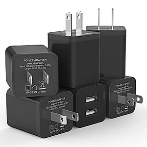 6Pack USB Wall Charger, iGENJUN 2.4A Phone Charger Dual USB Port Cube Power Plug Adapter Fast Wall Charger Block Compatible with iPhone 14/14 Pro/13/13 Pro, Samsung Galaxy, Pixel, LG, Android-Black