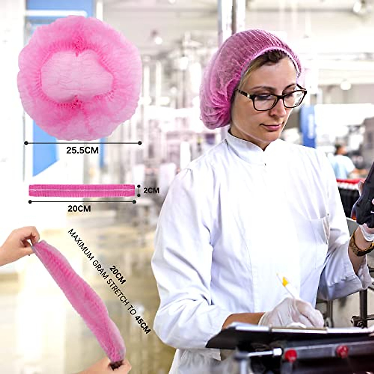 100 Pack 21" Disposable Nonwoven Bouffant Caps Hair Net for Hospital Salon Spa Catering and Dust-free Workspace (pink)