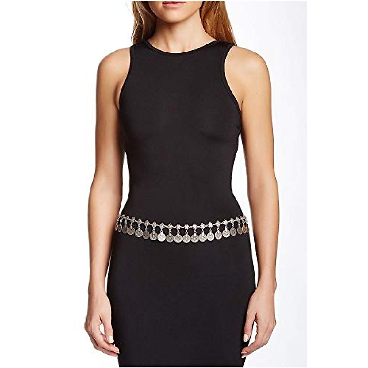 idealway Gypsy Silver Dangle Coins Belly Chain Hippie Boho Belt Belly Dance Chain Body Jewelry (AS)