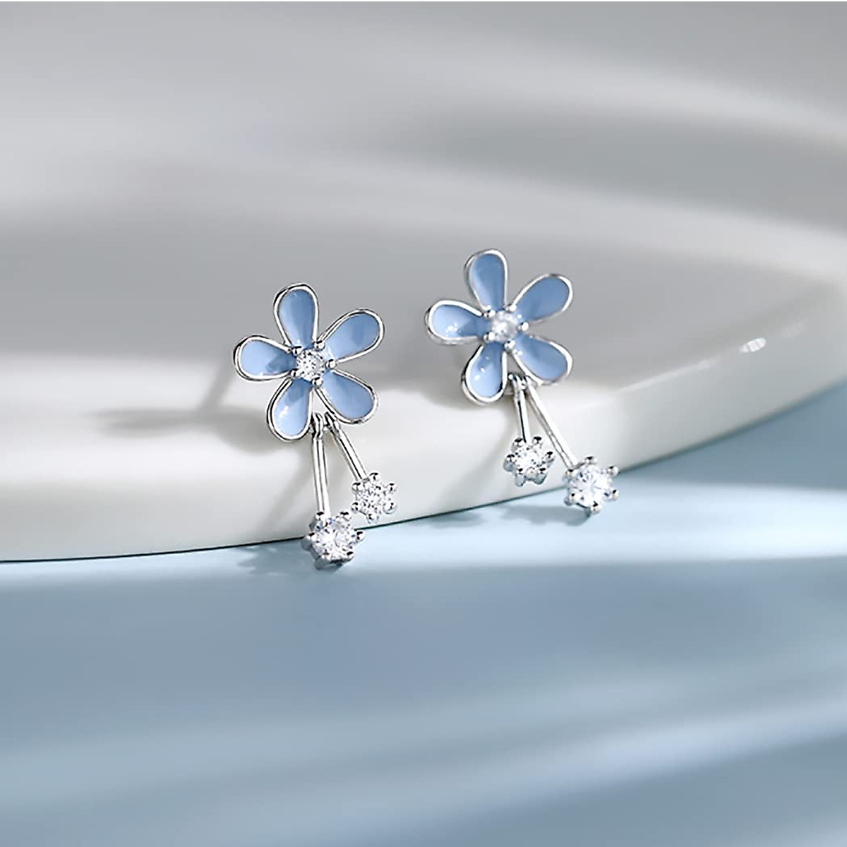 SLUYNZ 925 Sterling Silver Pretty Flowers Earrings Studs for Women Teen Girls Elegant CZ Flowers Studs Earrings (A-Silver)