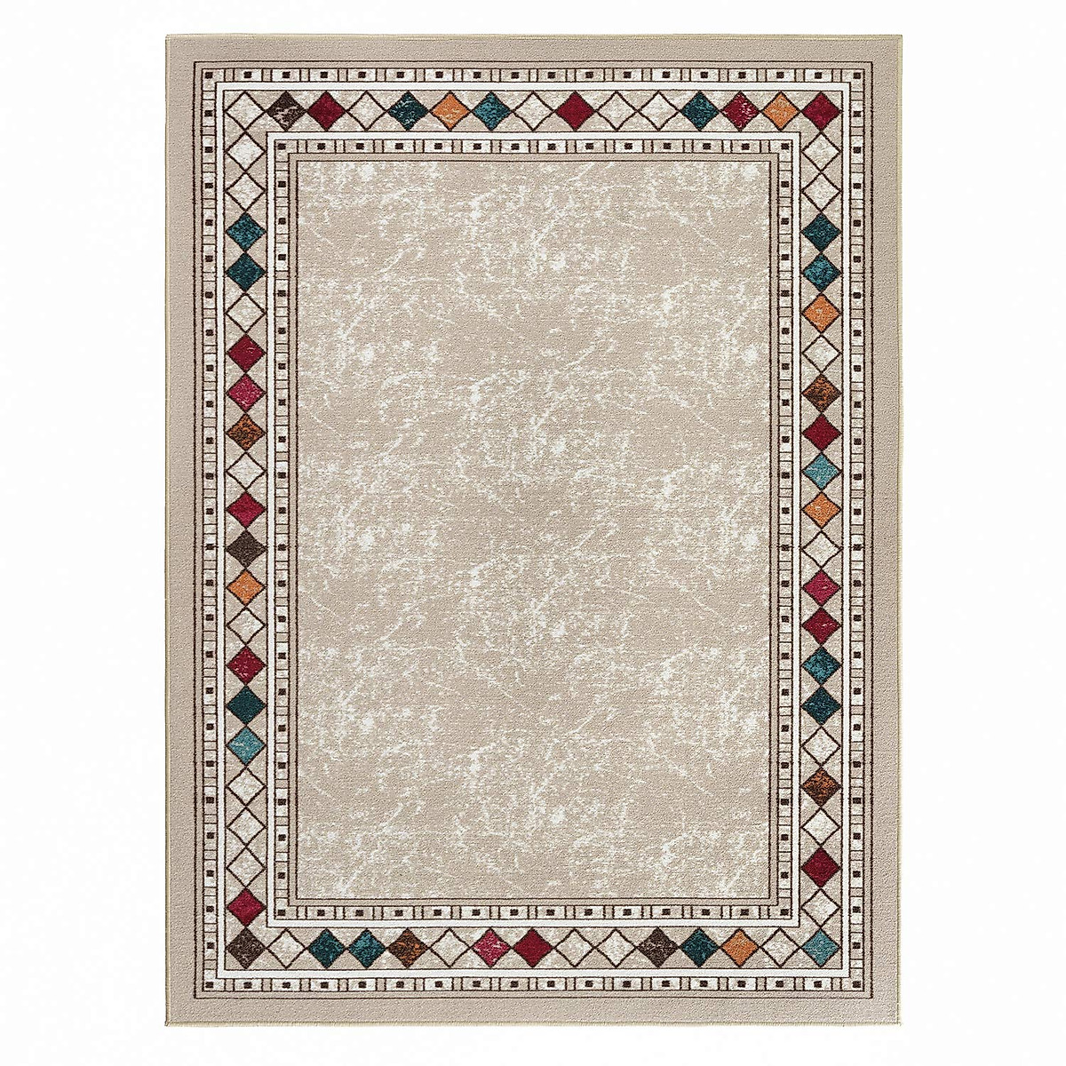 Antep Rugs Alfombras Modern Bordered 5x7 Non-Skid (Non-Slip) Low Profile Pile Rubber Backing Indoor Area Rugs (Beige, 5' x 7')