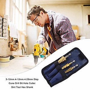 Fongmore 3Pcs 1/4" Hex Shank Drive Quick Change High Speed Steel Titanium Step Drill Bit Short Length Drill Bits for Hole Drilling 3-12mm 4-12mm 4-20mm