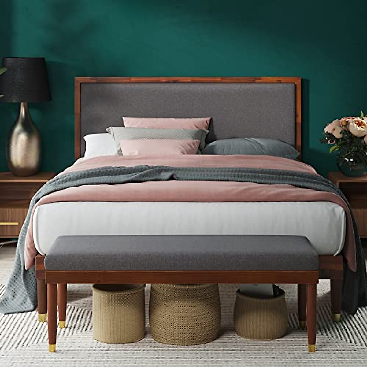 ZINUS Raymond Wood Platform Bed Frame with Adjustable Upholstered Headboard, Solid Wood Foundation, Wood Slat Support, No Box Spring Needed, Easy Assembly, Full