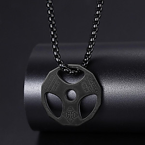 AILUOR Men Women's Dumbbell Pendant Necklace Stainless Steel Couples Barbell Pendant Fitness Gym Sports Dumbbell Weight Lifters Barbell Chain Jewelry (Black-R)