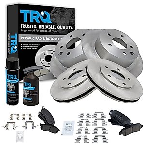 TRQ Front and Rear Brake Pad & Rotor Kit Brake Chemical Kit Brake Pads Brake Rotor Ceramic Compatible with 2013-2019 Nissan Sentra