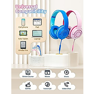 Kids Headphones Wired with Microphone, 85/94dB Volume Limit, Foldable Adjustable Headphone for Girls Boys Children, Tangle-Free 3.5mm Jack Wired for Study, School, Kids Headset for iPad /Tablet/MP3/4