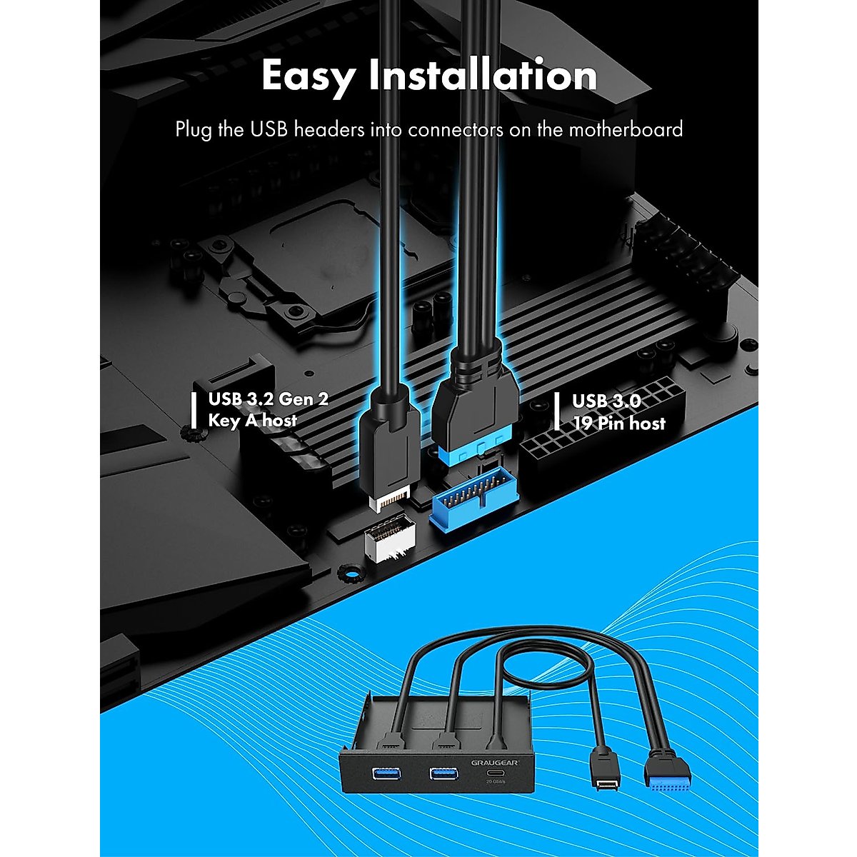 GRAUGEAR 3.5 Inch Front Panel USB Hub, Internal USB Hub with 20Gbps USB3.2 Gen2 USB-C and USB 3.0 Ports, USB3.2 Type-E Key-A 20-Pin Header & USB3.0 Header Required, Fits 3.5" PC Computer Case [G-MP01]