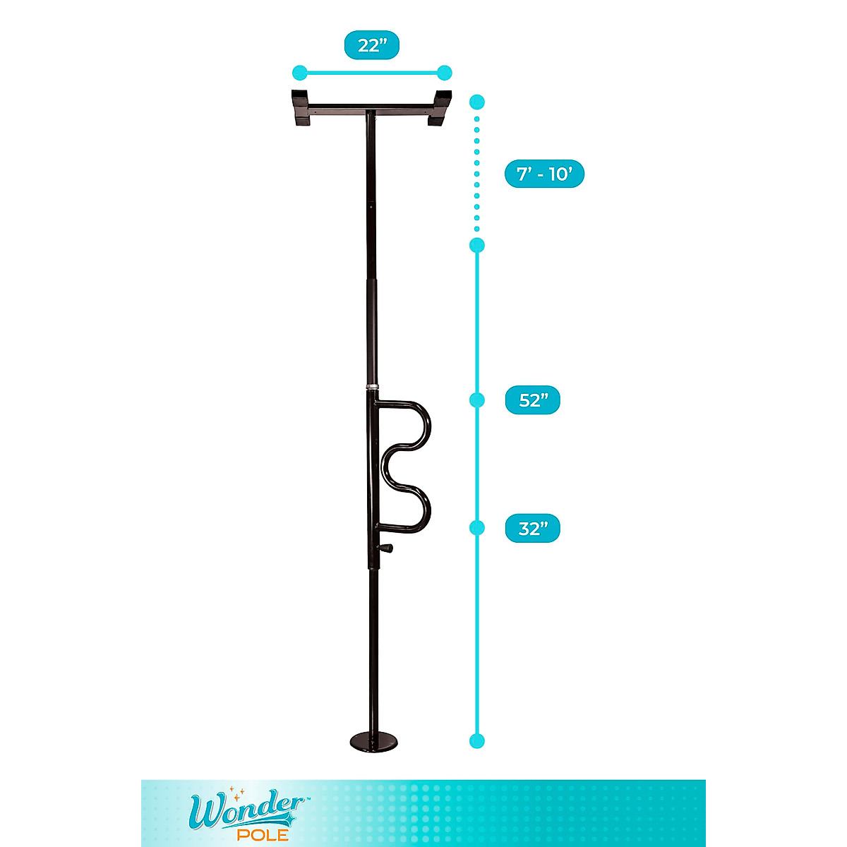 Stander Wonder Pole, Security Pole and Curve Grab Bar, Tension Mounted Floor to Ceiling Transfer Pole for Seniors, Elderly Adults, Bathroom Safety Assist and Stability Rail, Black