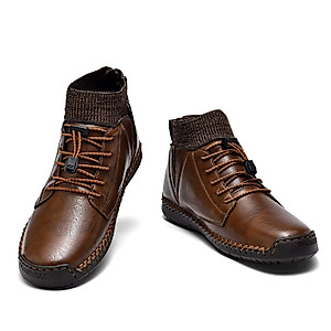 MCEMACHI Men's Leather Loafers Fashion Casual Slip On Penny Beck Driving Loafer Shoes Ankle Chukka Boots For Men【Includes Extra Insole】 S Brown 48