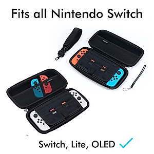 BelugaDesign Game Over Carrying Case | Retro Arcade Space Cool Kids Boys Travel Storage Wrist Shoulder Strap | Compatible with Nintendo Switch Standard Lite OLED (Black)
