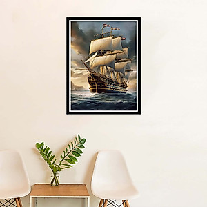 SKRYUIE 5D Landscape Diamond Painting Kits - DIY Diamond Art Kits for Adults Ocean Sailboat, Full Round Drill - Crystal Cross Stitch - Adults Craft for Wall & Office Decor - 12x16 inch