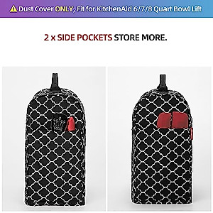 NICOGENA Stand Mixer Cover Compatible with KitchenAid 6/7/8 Quart Bowl Lift, Dust Cover with Zipper Pocket for Accessories, Lantern Black