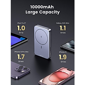 UGREEN 10,000mAh Magnetic Power Bank Battery Pack 3 Ports Foldable Wireless Portable Charger PD 20W Fast Charging Compatible with Magsafe iPhone 15/15 Plus/15 Pro/15 Pro Max/14/13/12 Series