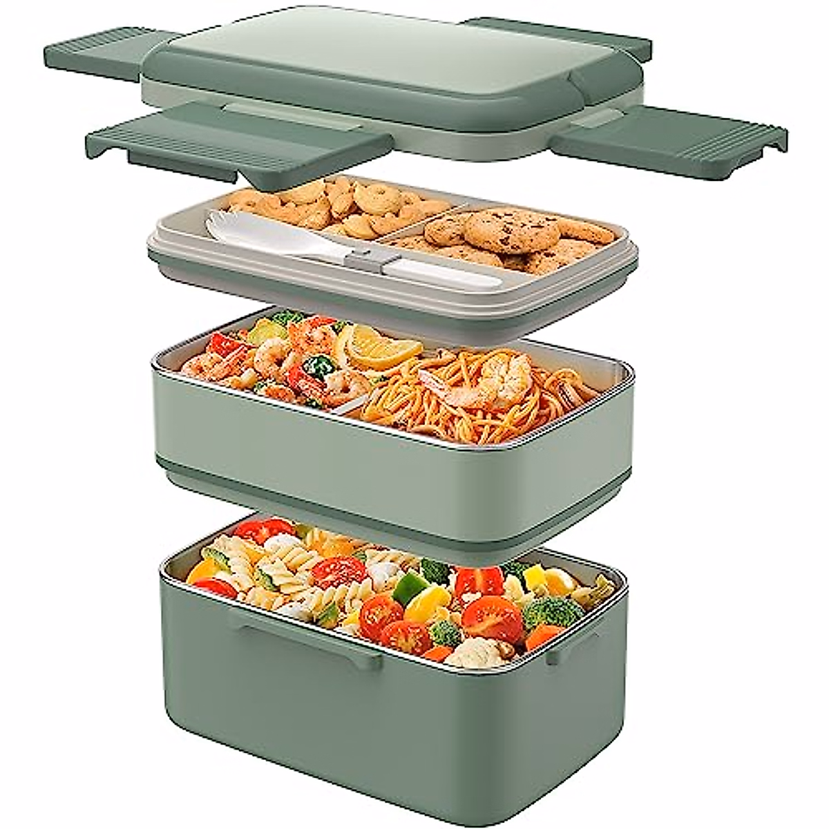 HOMETALL Stainless Steel Bento Box, Stackable Box Adult Lunch 1500ML-6 Compartment for Adults, BPA-Free Containers with Utensil On-the-Go Balanced Eating