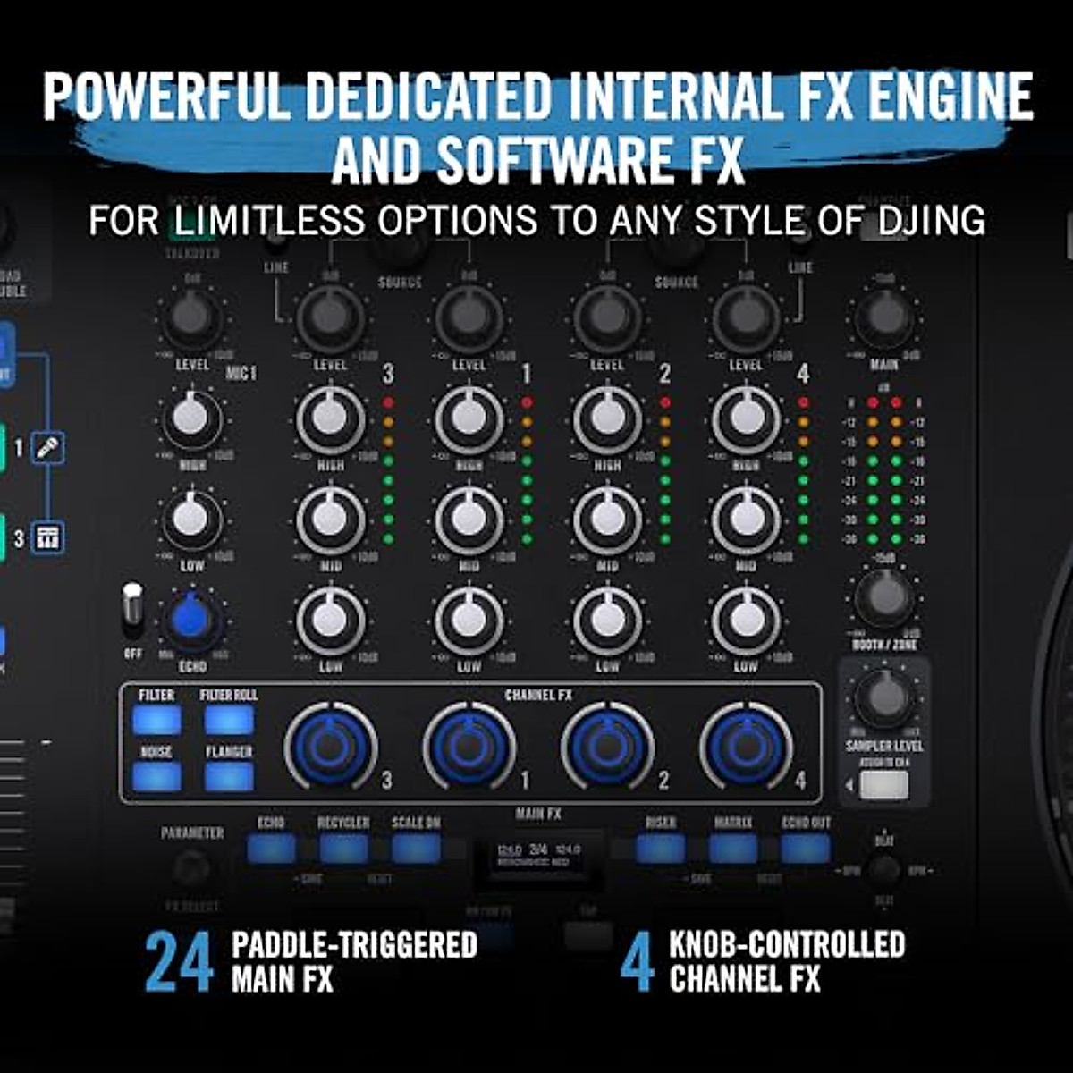 RANE FOUR Advanced 4 Channel Stems DJ Controller - 8.5" Jog Wheels with displays, DJ Mixer with Internal FX, Serato DJ Pro & Pitch ‘n Time DJ Included