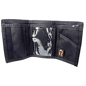 Nylon Trifold ID Wallet w/Outside & Inside ID. Hook & Loop. Made in USA (Black)